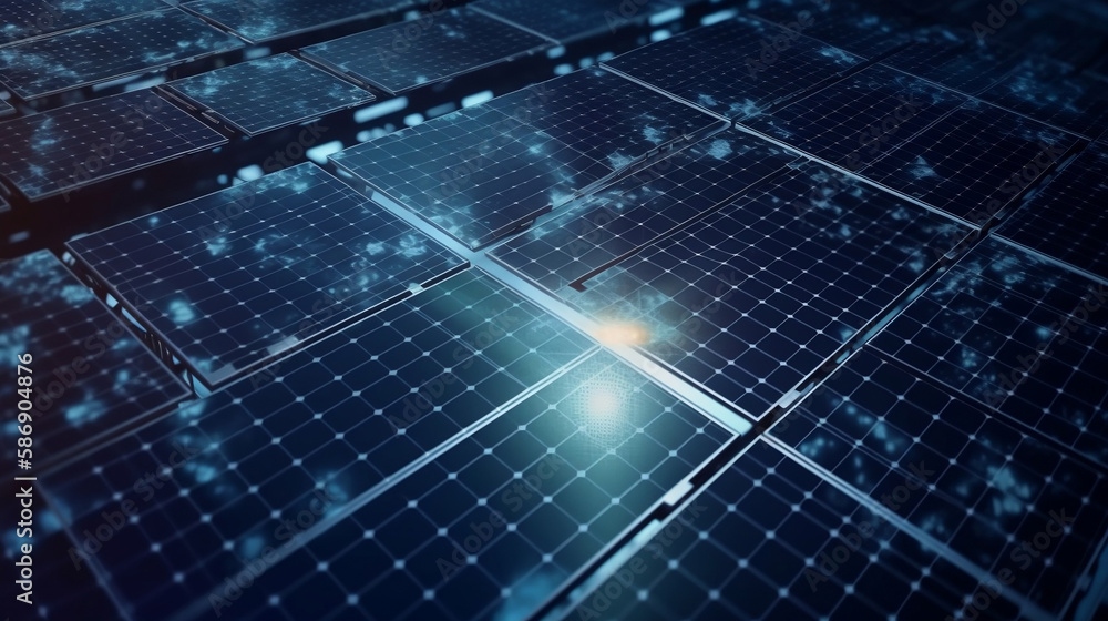 renewable energy background with green energy as wind turbines and solar panels. Generative AI ...