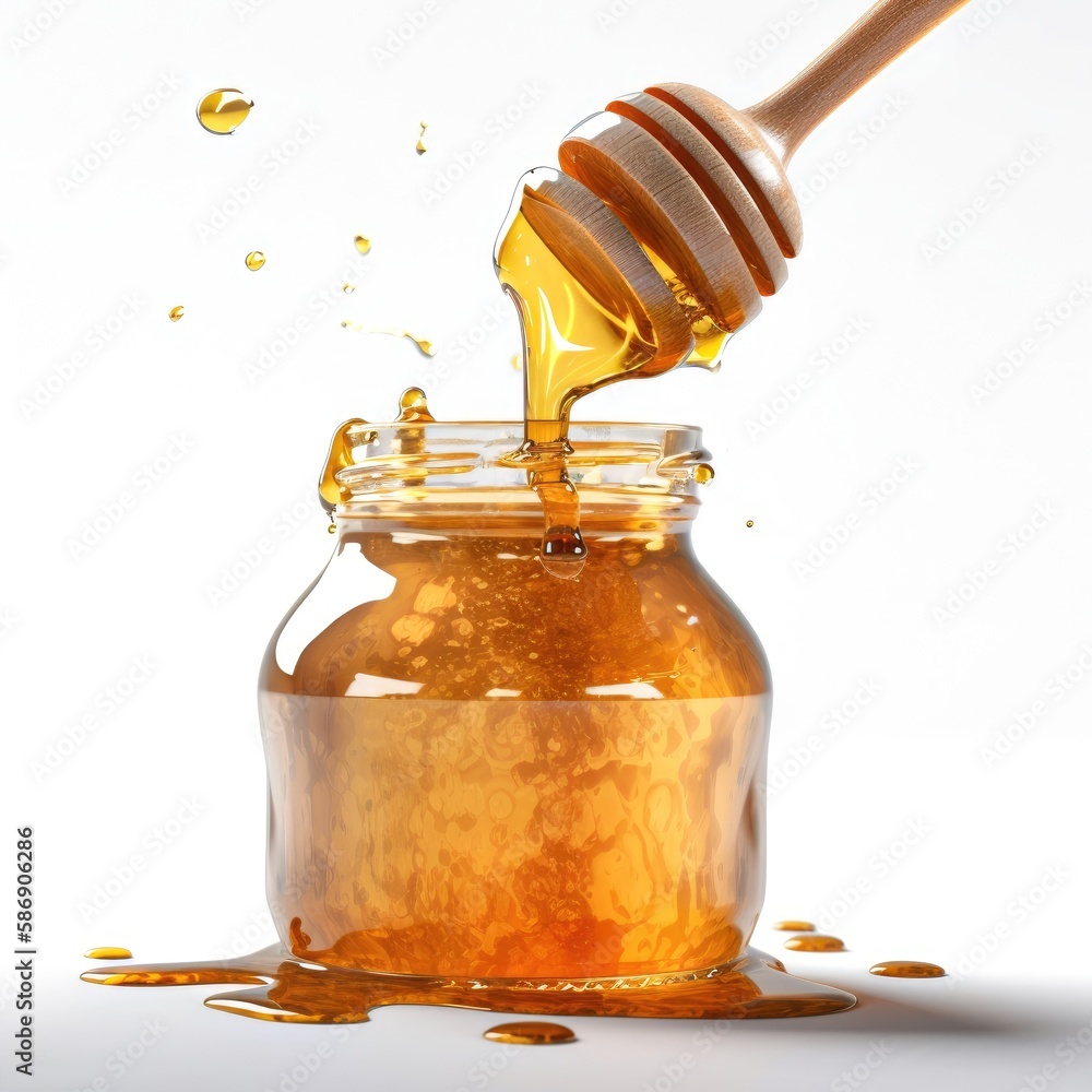 Pure honey dripping into a transparent bottle golden liquid Generative ...
