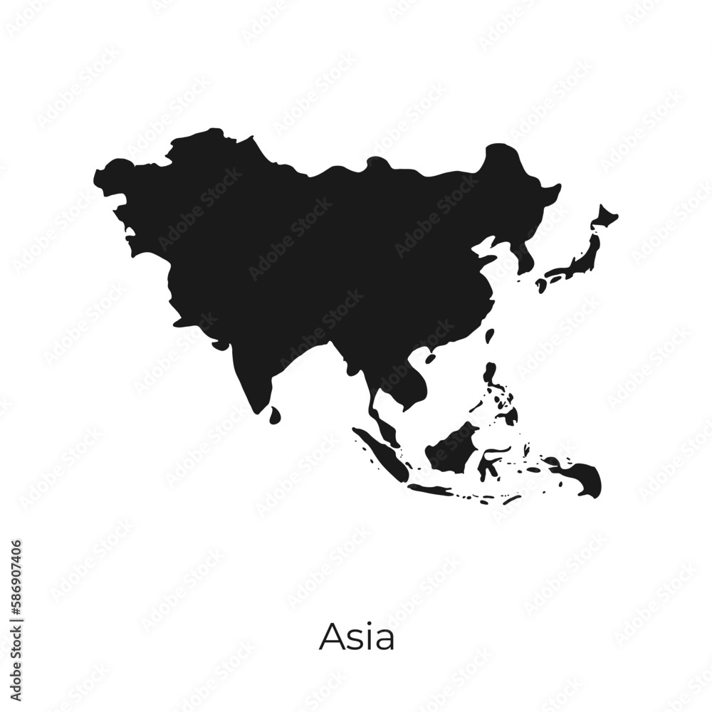 Asia continent blind map black silhouette icon, vector illustration ...