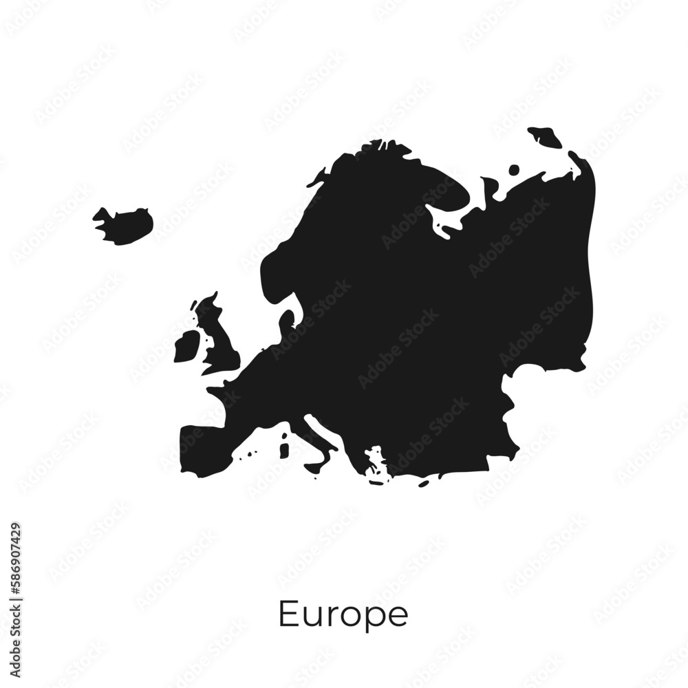 Europe continent blind map black silhouette icon, vector illustration ...