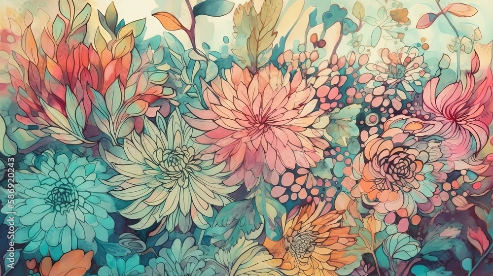 Floral garden: Soft pastel colors. Texture that resembles a watercolor ...