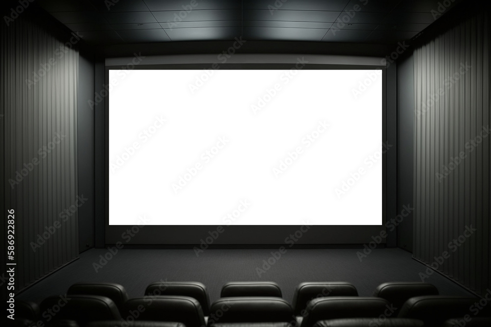 Cinema with white blank screen. Cinema hall with auditorium. Template ...