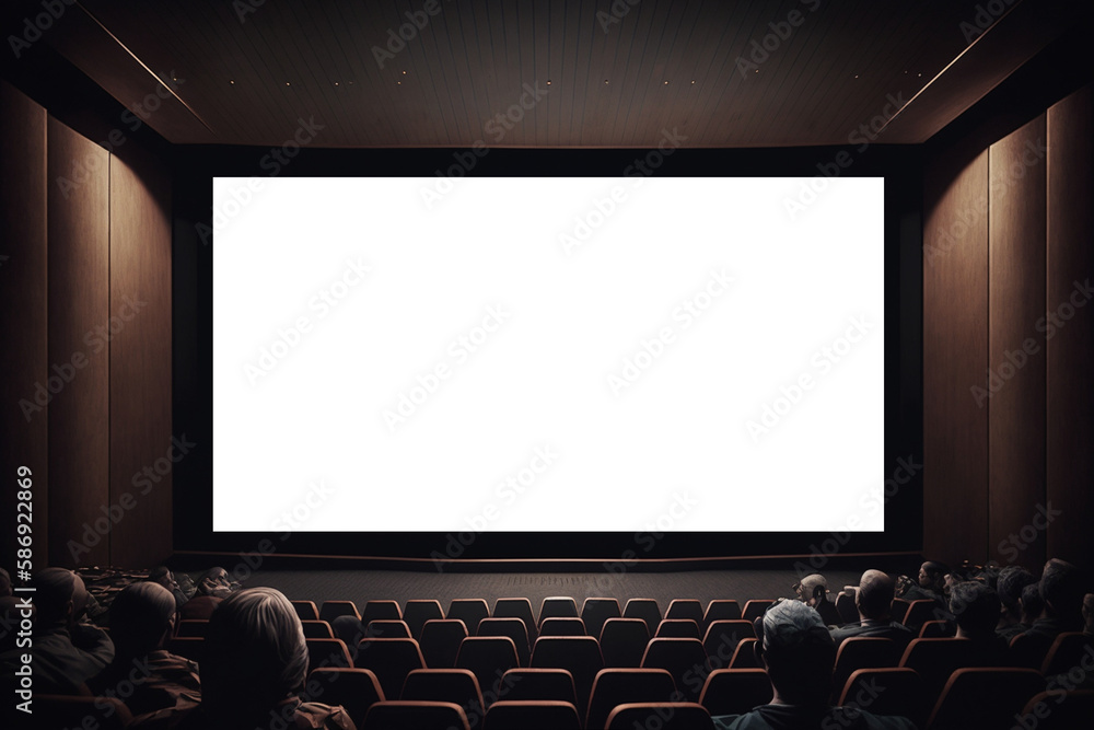 Cinema with white blank screen. Cinema hall with auditorium. Template ...