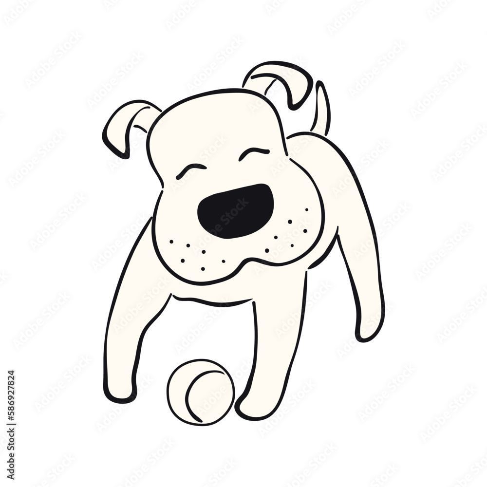 Cute cartoon dog, puppy playing with ball funny character illustration ...