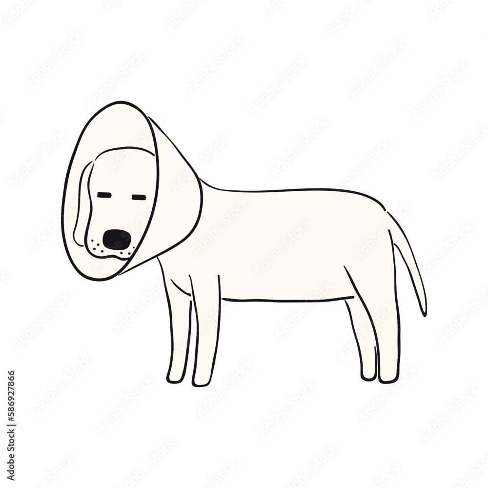 Cute cartoon dog, puppy wearing cone funny character illustration. Hand ...