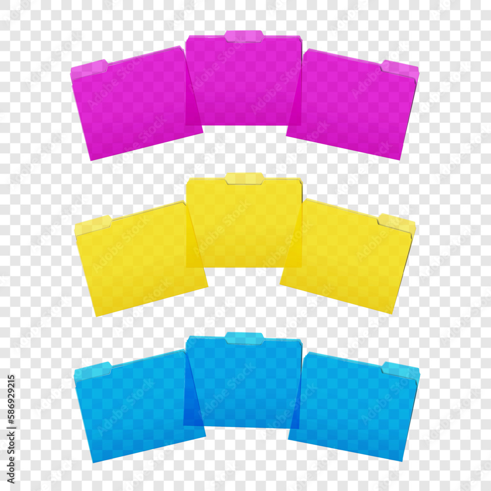 Color clear tabbed plastic file folder set on transparent background ...