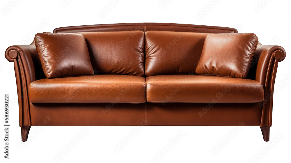 Brown soft leather luxurious sofa couch isolated on transparent white ...