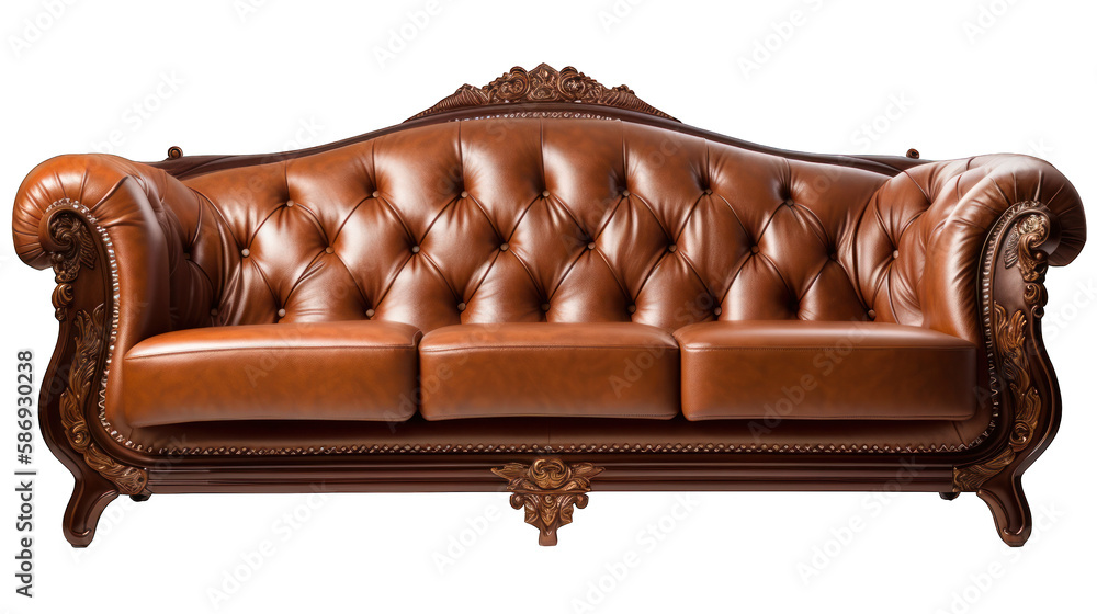 Brown soft leather luxurious sofa couch isolated on transparent white ...