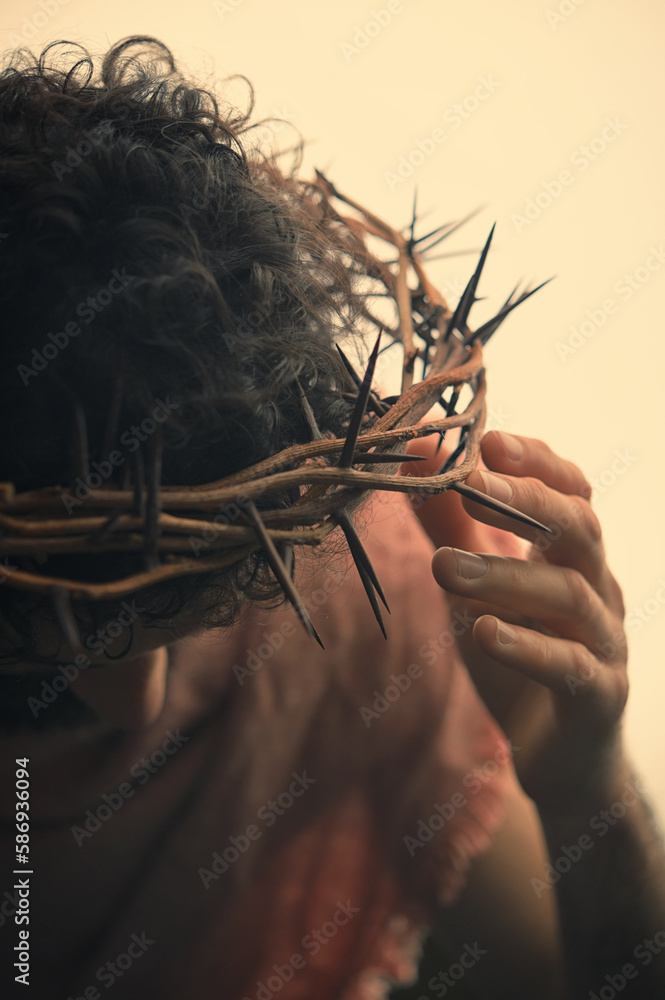 Christ Portrait with crown of thorns Stock Photo | Adobe Stock