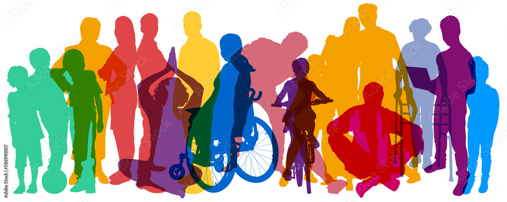 Silhouetten von Menschen vieler Generationen als Freizeit Konzept Stock ...