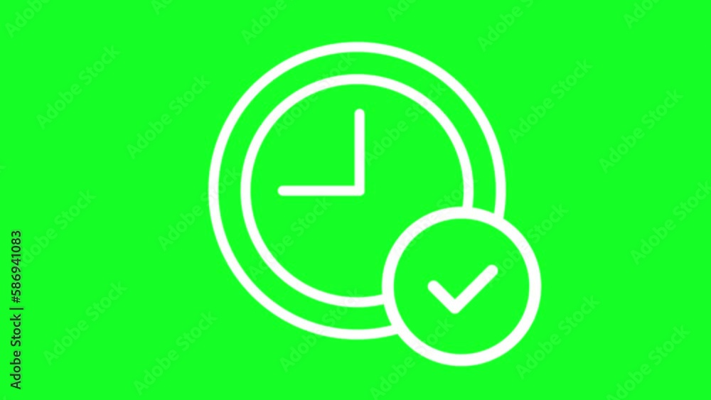 Animated completion white line icon. Clock face and checkmark. Loop HD ...