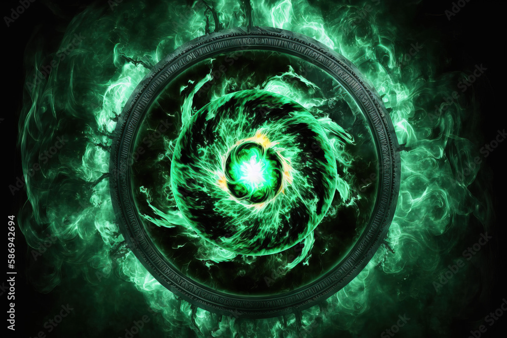 glowing green energy plasma ball sphere background, for matte painting ...