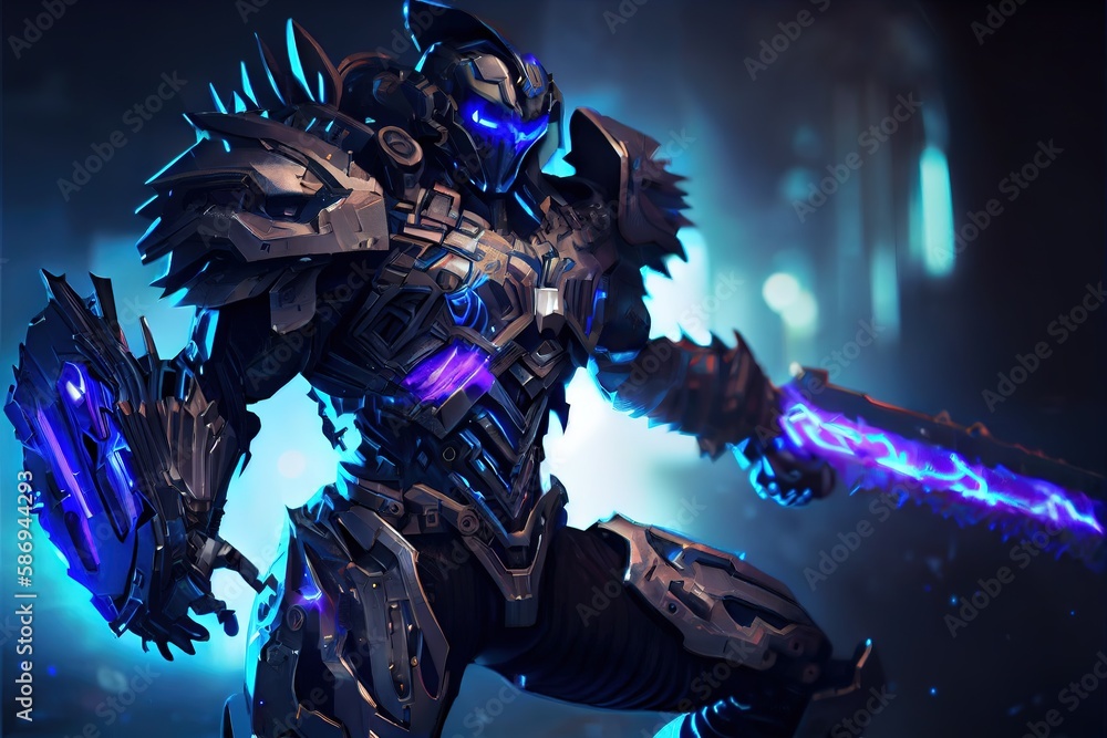 Scifi soldier anthropomorphic wereaven with futuristic sci-fi armor and ...