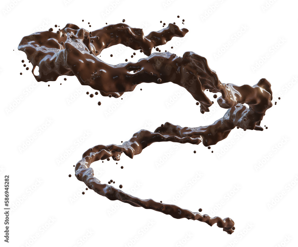 Liquid chocolate splash isolated on transparent background. 3D ...