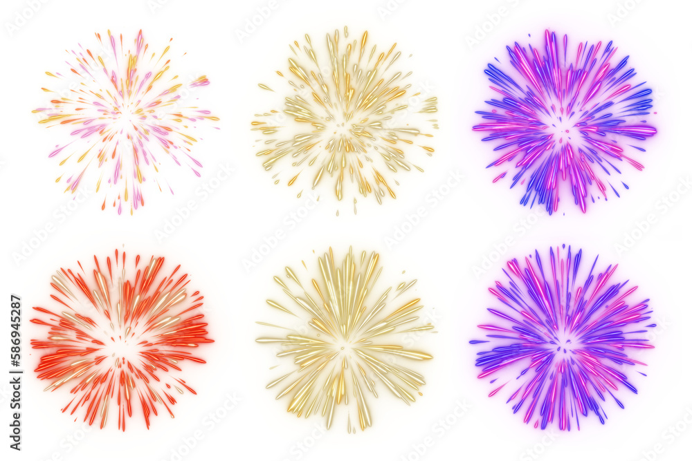Set of fireworks with glow effect isolated on transparent background ...