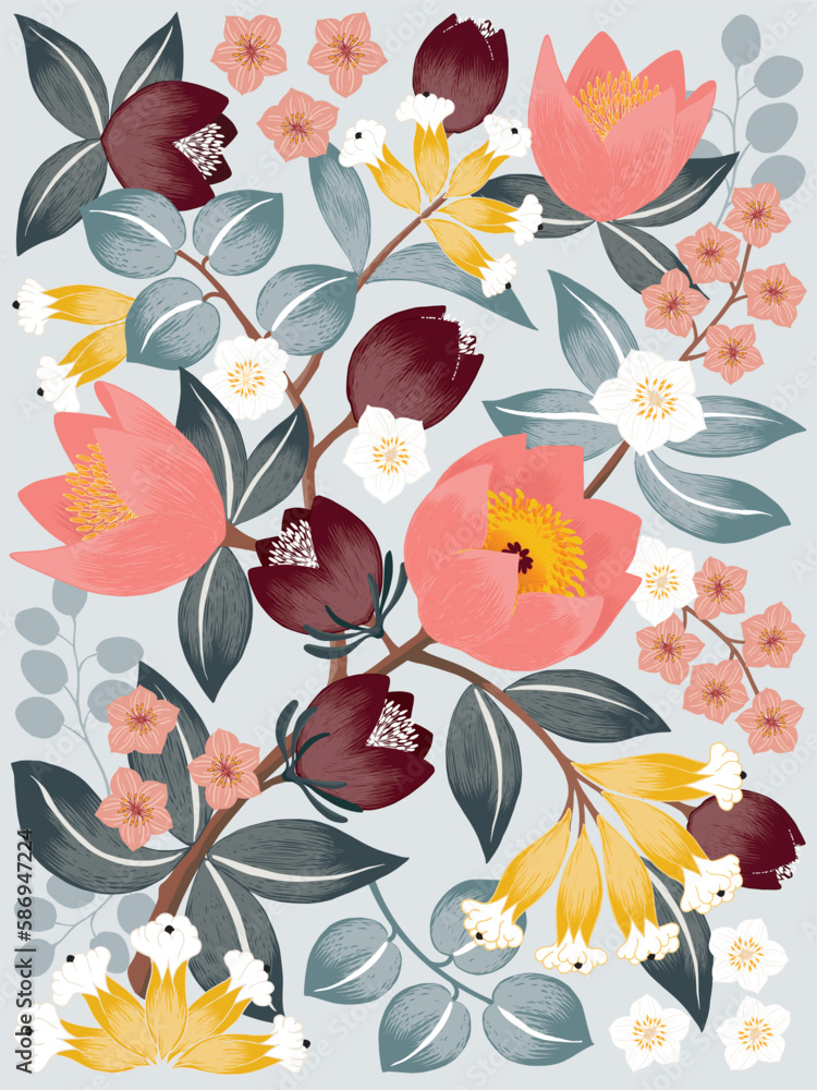 Vector illustration of flower painting decorated with flowers of April ...
