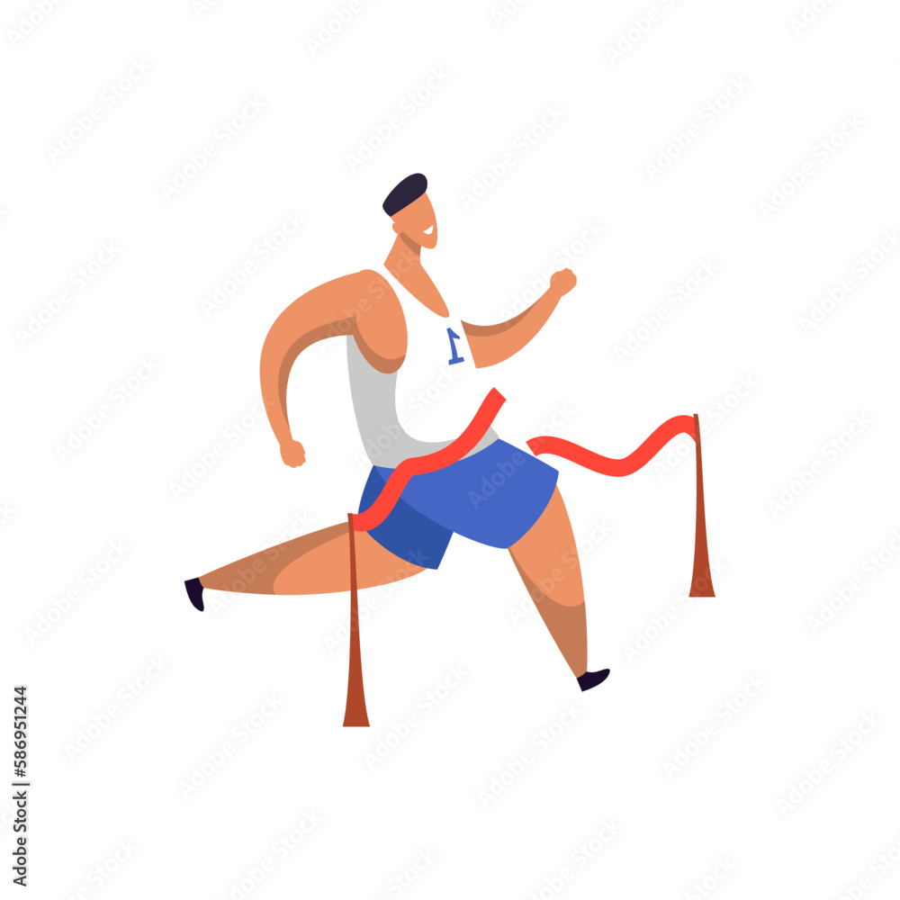 Vector illustration with runner winning marathon. Simple cartoon ...