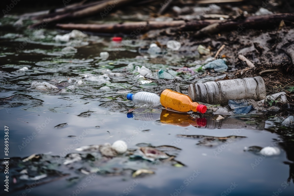 The problem of environmental pollution with plastic. AI generated Stock ...