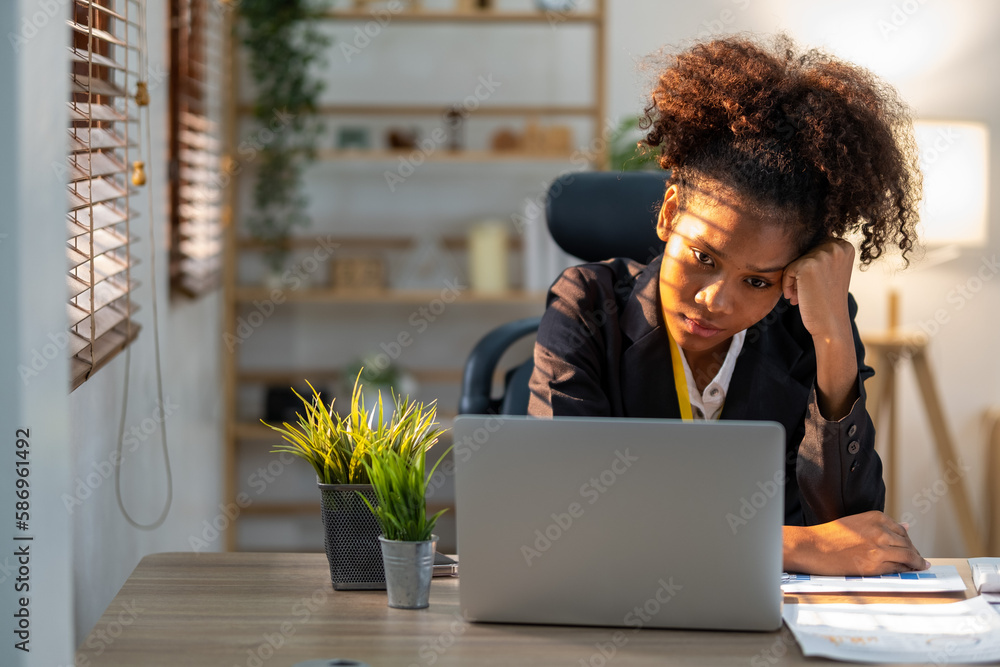 Young woman asian employee feeling tired stressed concern nervous ...