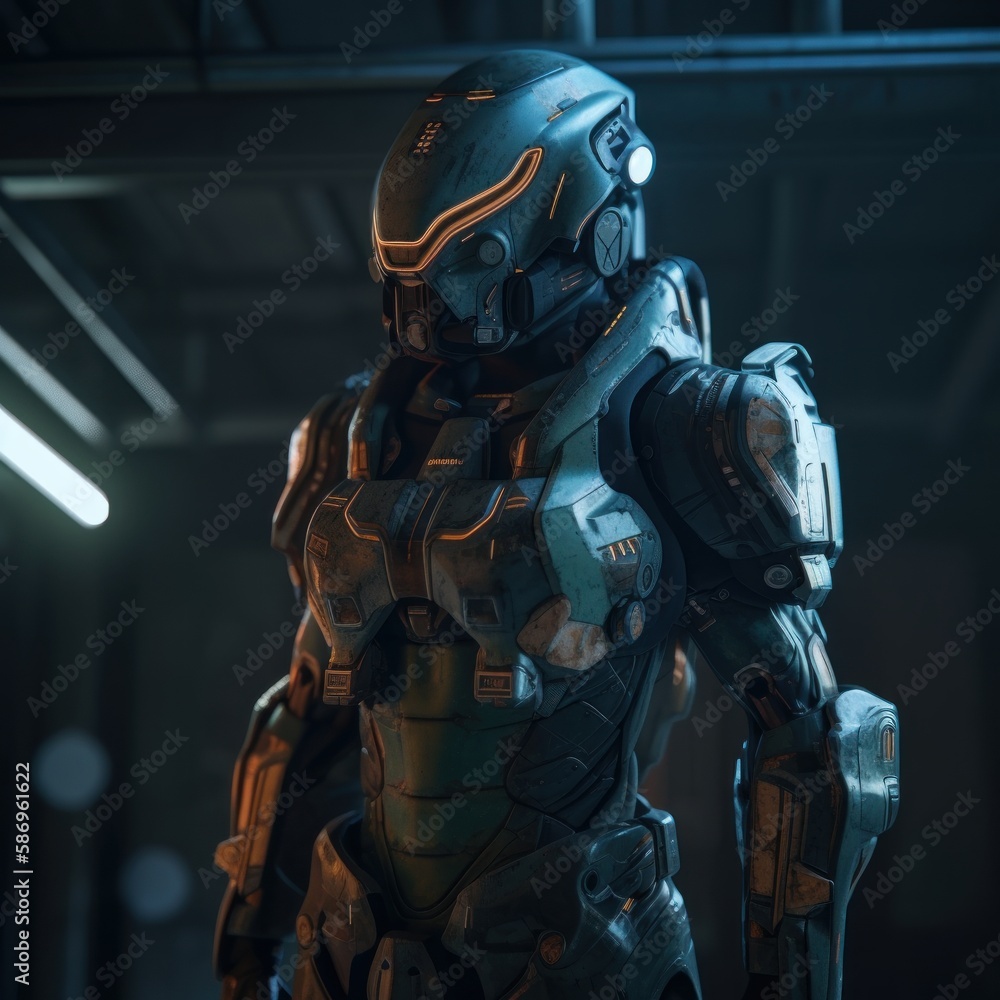 sci-fi character design, 3d realistic rendering, futuristic space armor ...