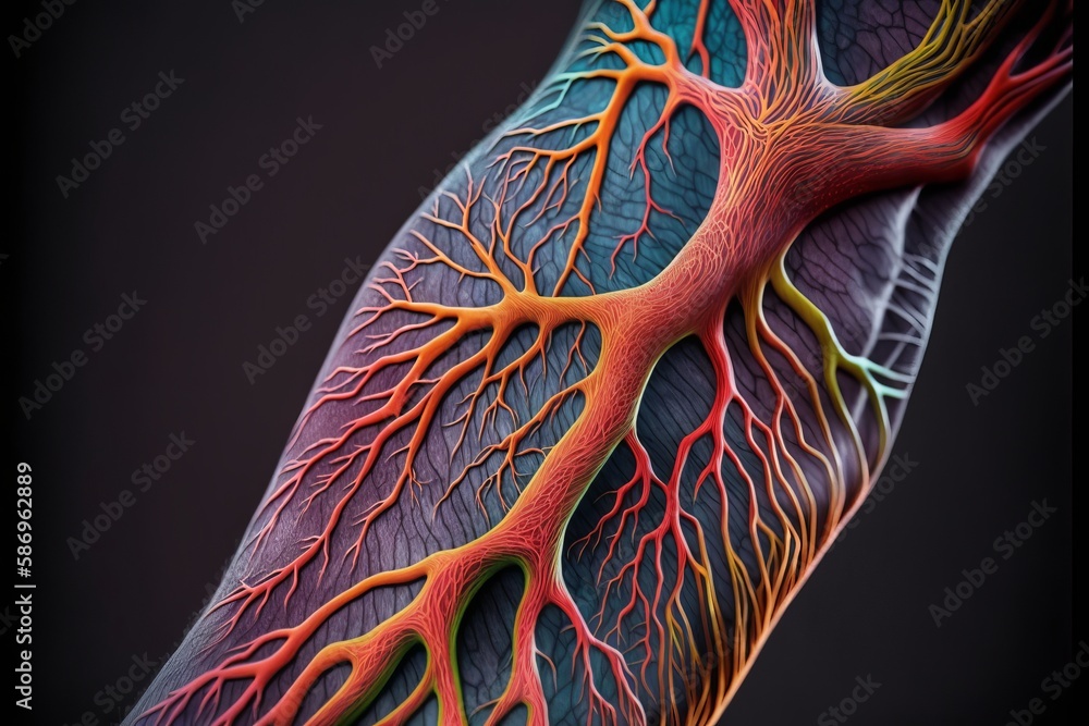 colorful tattooed arm, with a pattern that mimics the veins and ...