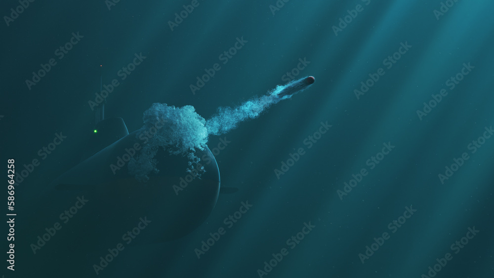 Atomic submarine launch torpedo underwater Stock Illustration | Adobe Stock