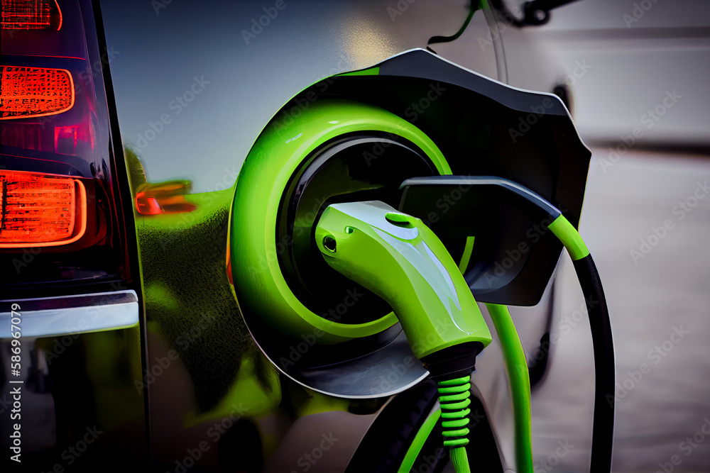 Electric car charging at charging station. Stock Illustration | Adobe Stock