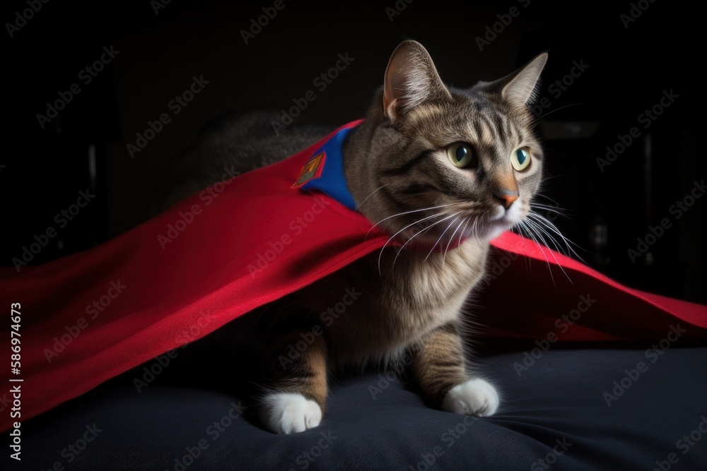 Cat Superhero Mid Jump In Cape Cat Superhero Mid Jump In Cape Cat