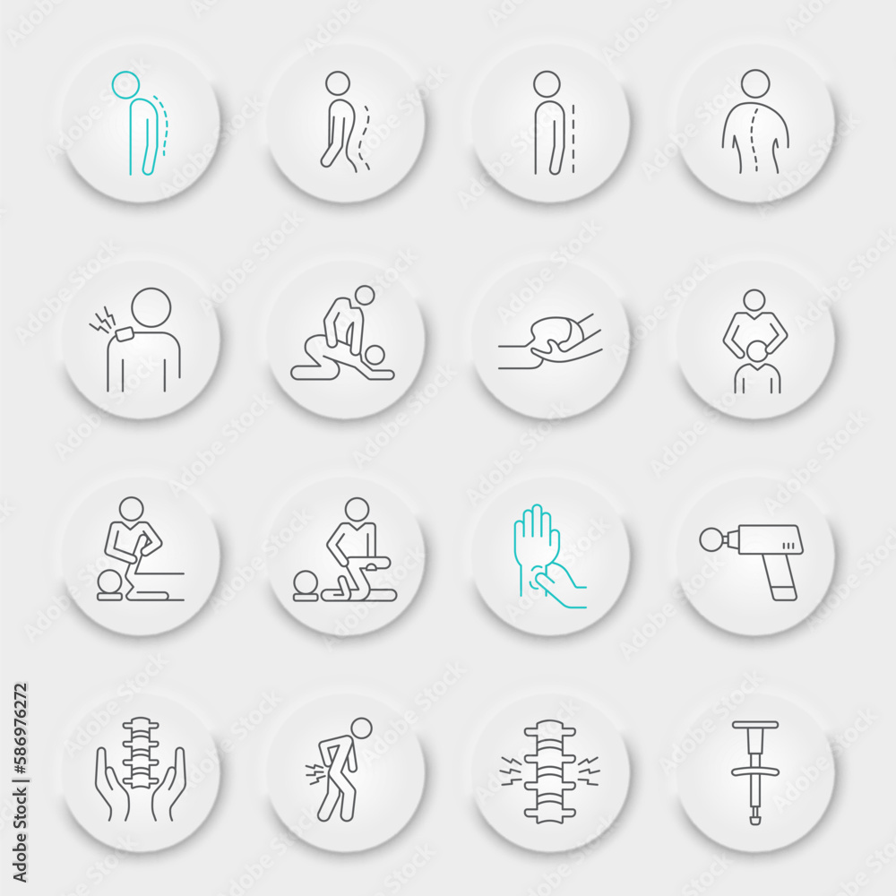 Chiropractor line icon set, chiropractic collection, vector graphics, neumorphic UI UX buttons ...