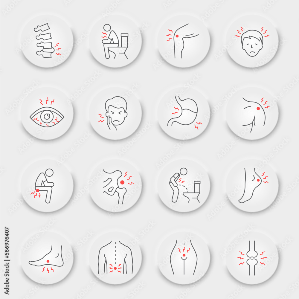 Body pain line icon set, body ache collection, vector graphics ...