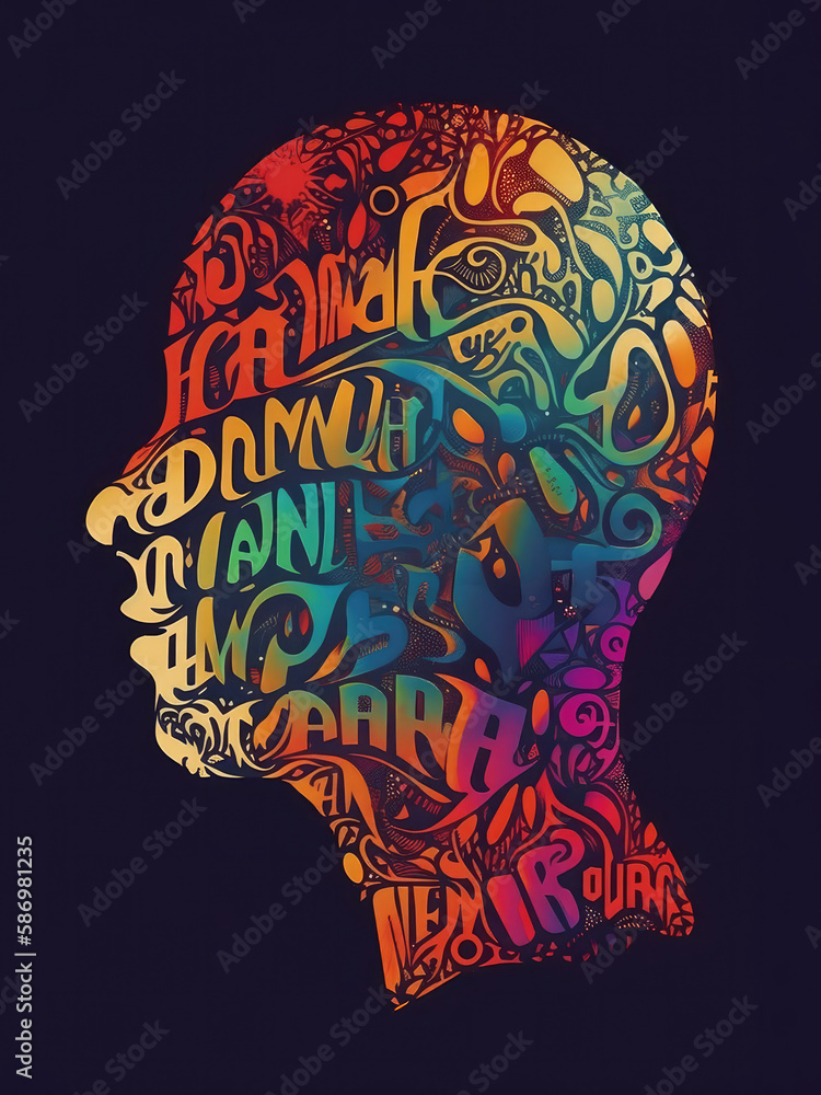 Psychedelic Illustration of Human Head with Symbols. Psychology Concept ...