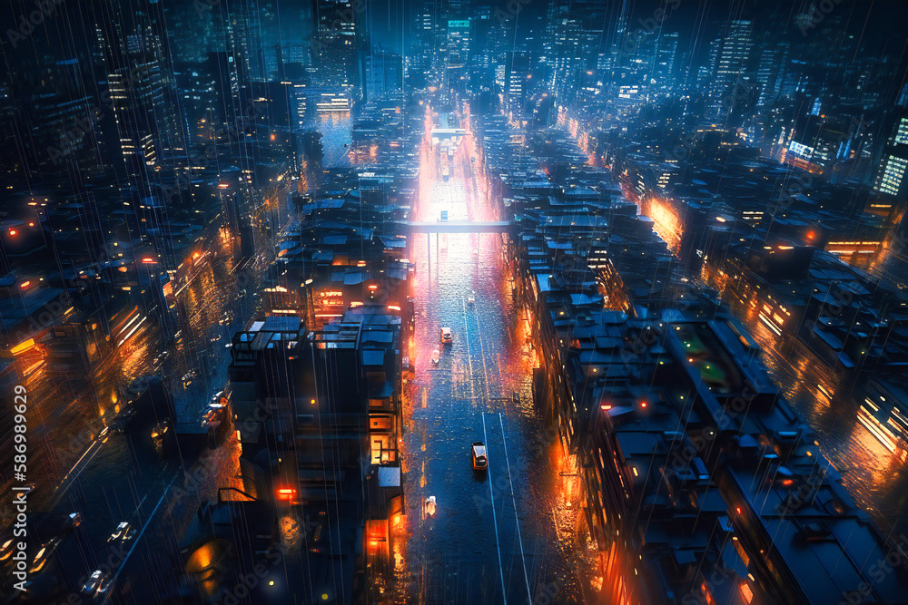 A striking visual of an abstract highway traversing a cityscape of ...