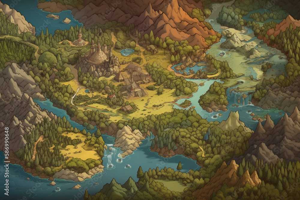 Fantasy World Map with Unique Ecosystems: 3D Illustration, Ai ...