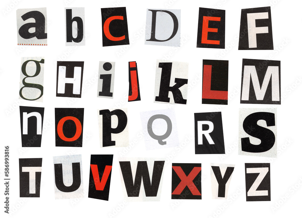 Poster alphabet magazine cut out font, ransom letter, isolated collage ...