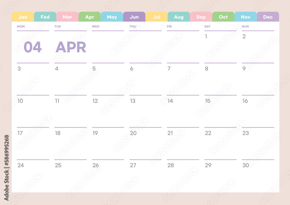 April 2023 simple design digital and printable calendar template ...
