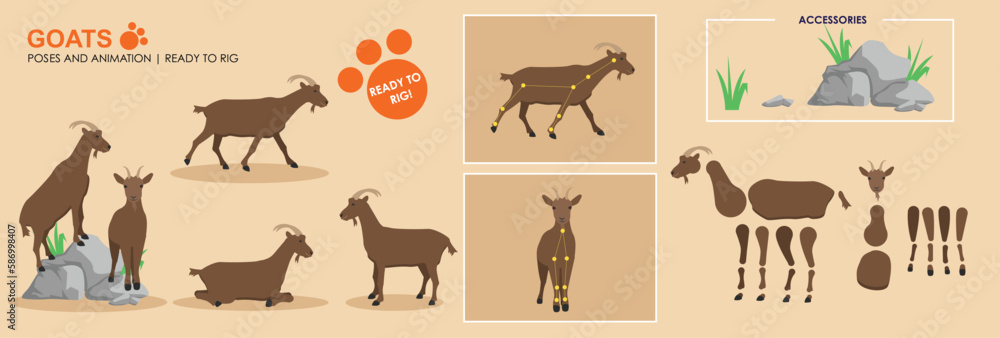 Goat vector ready to rig for animation. Black mountain goat collection ...
