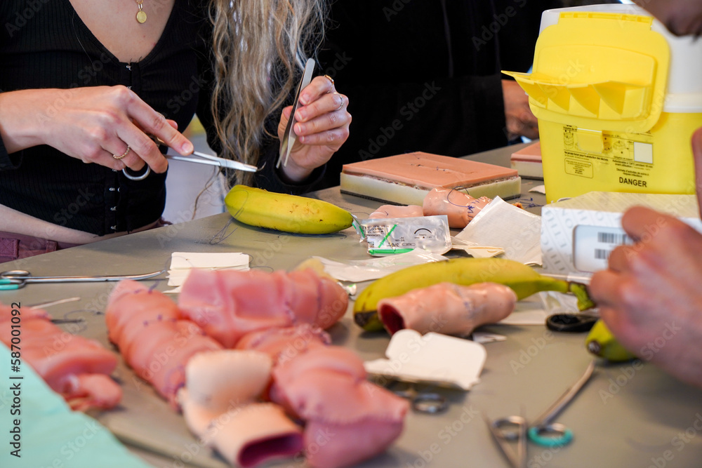 5th year students during a sewing workshop. The students learn the ...