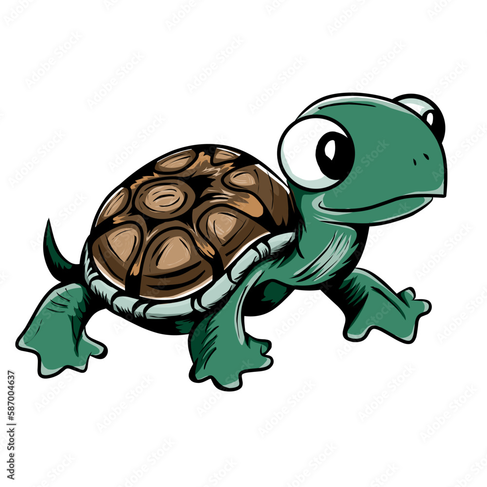 Happy cute turtle walking with smile. Cartoon character design. Flat ...