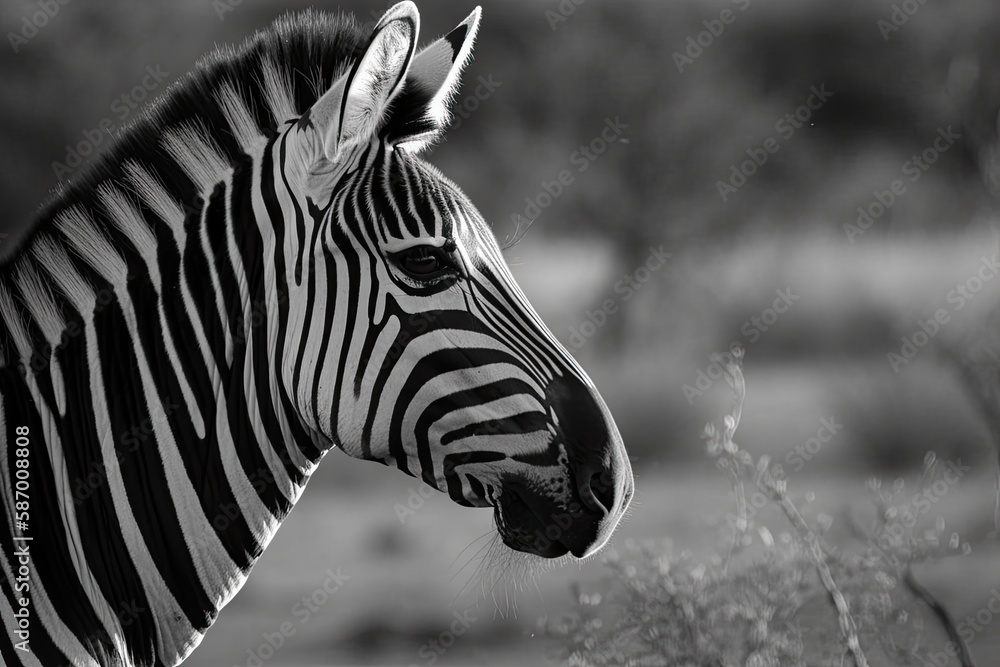 The profile head image of a zebra at a South African wildlife reserve ...