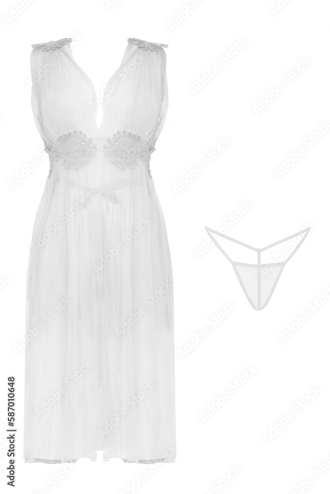 Close Up Shot Of A See Through Lingerie Set Consisting Of A White Mesh