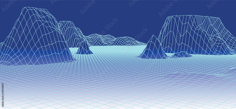 Abstract vector wireframe landscape background. Wireframe landscape ...