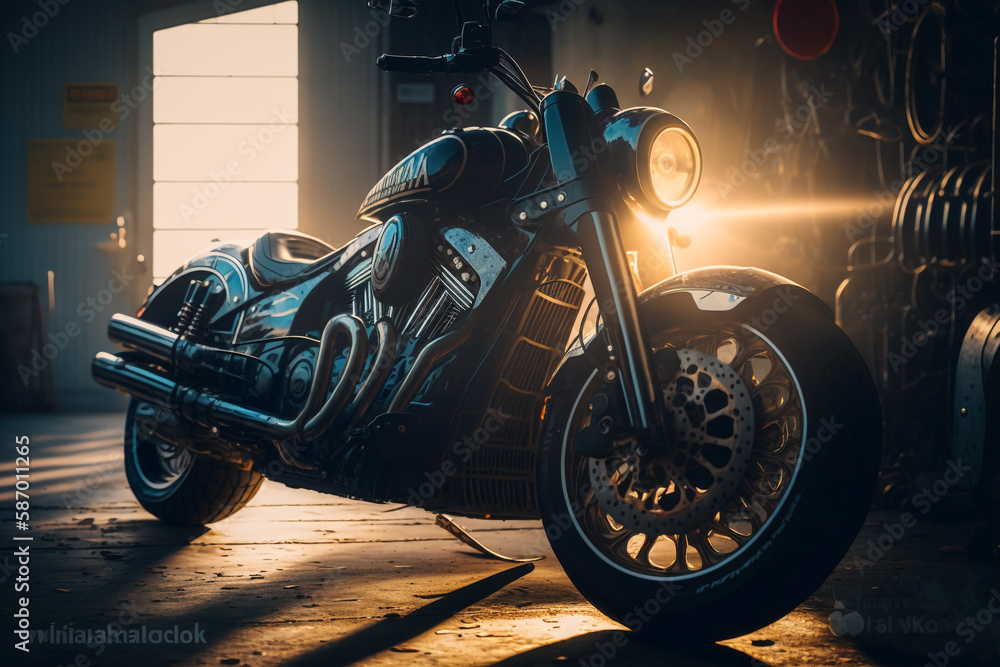 Illustration of custom chopper and bobber type motorcycles parked in ...