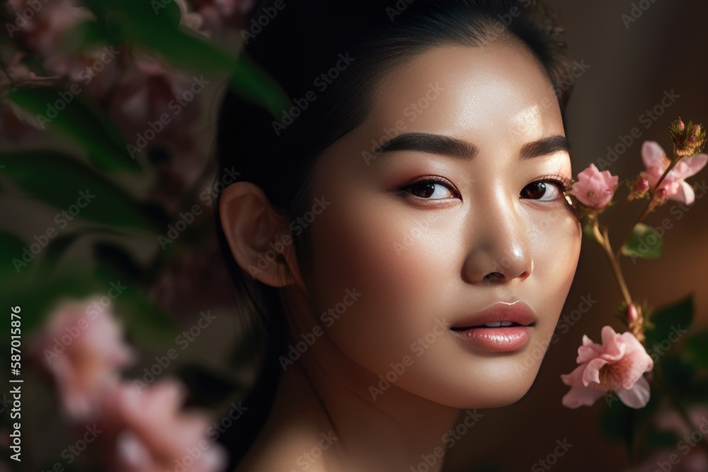 Fashion portrait of young beautiful glowing skin Asian woman model ...