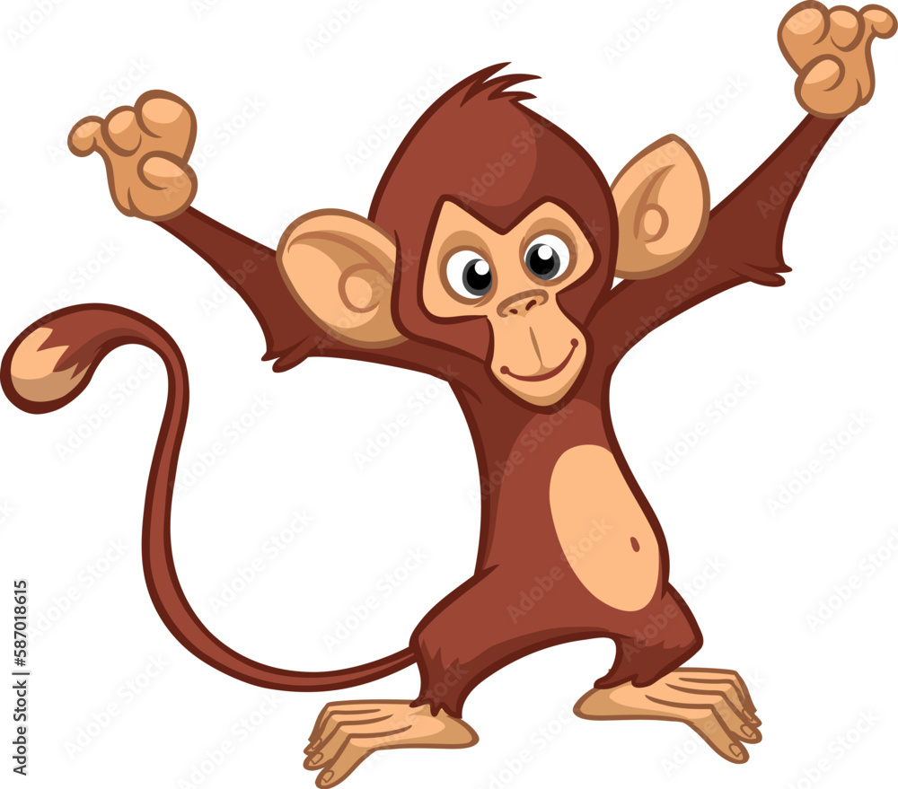 Cartoon monkey chimpanzee waving hands. Vector illustration of happy ...
