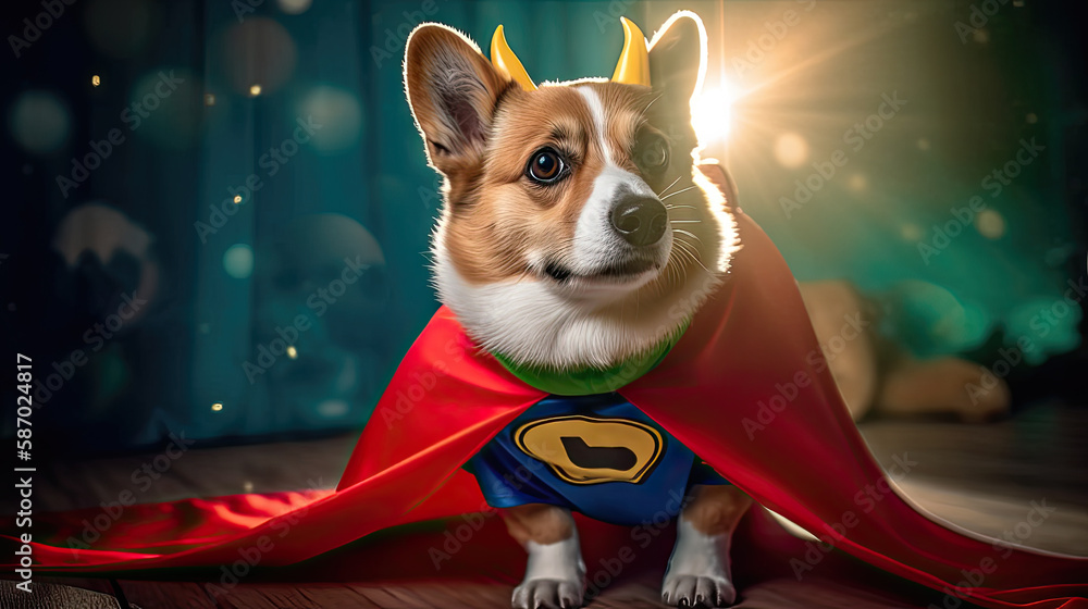 AI generated Welsh Corgi Pembroke in Superhero Costume Stock ...