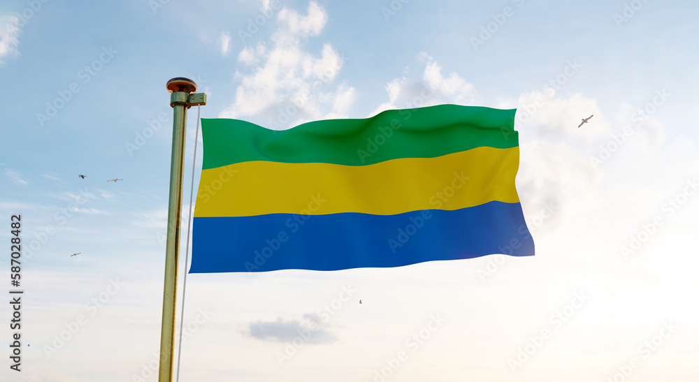 Gabon flag. 3D realistic waving flag background. Flag of Gabon flag ...