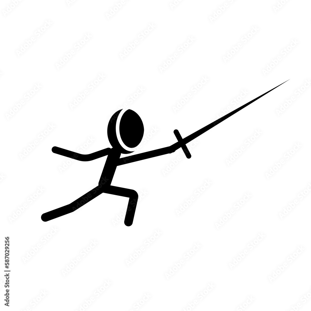 Fencing athlete silhouette icon poking with epee. Vector. Stock Vector ...