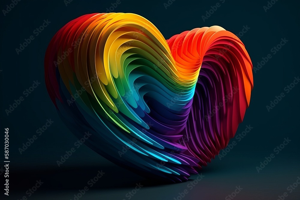 Rainbow colored 3D abstract heart shape. Generative AI Illustration ...