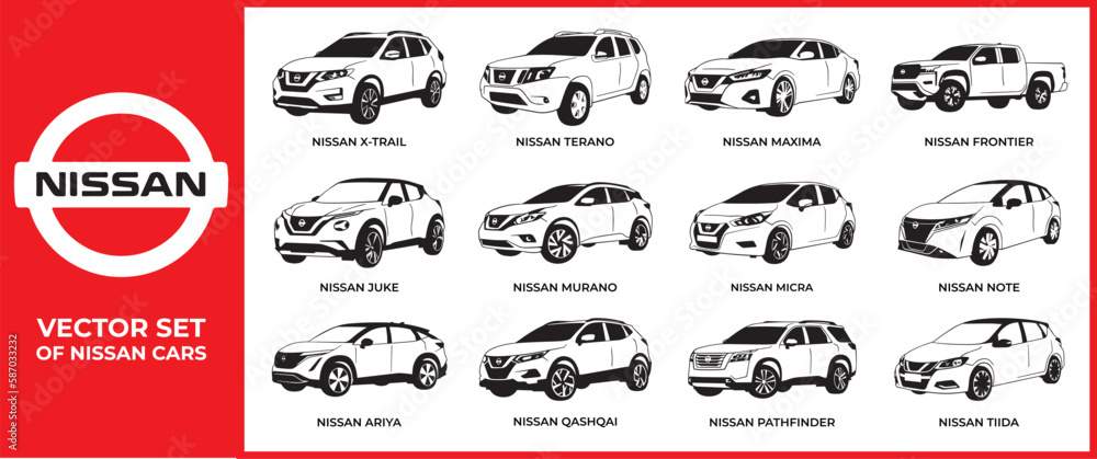 Vector silhouettes, icons of Nissan brand cars Stock Vector | Adobe Stock