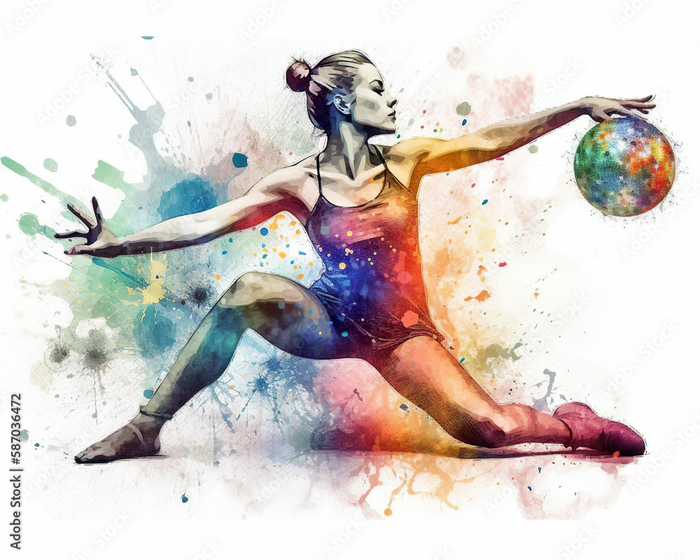 Watercolor abstract representation of rhythmic gymnastics. Rhythmic ...